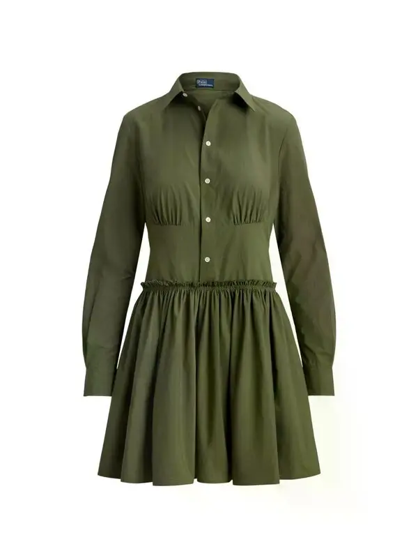 Polo Ralph Lauren Cotton Ruffled Shirt Mini Dress - Green