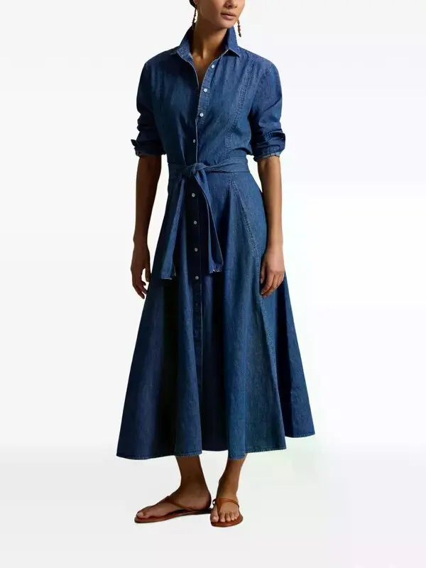 Polo Ralph Lauren Tie-belt Midi Shirt Dress - Blue