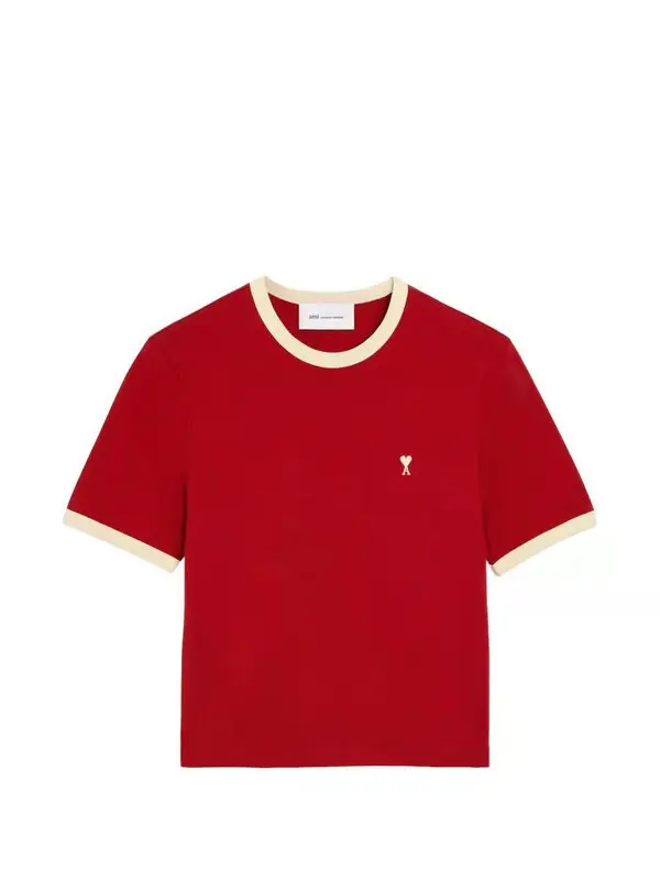 AMI Paris Contrasted Cotton T-shirt With De Coeur - Red