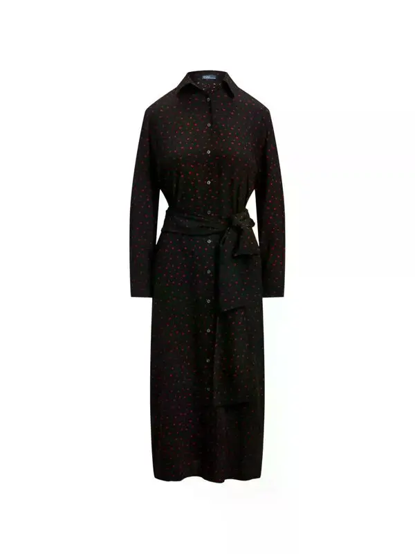 Polo Ralph Lauren Polka-dot-print Belted Midi Shirt Dress - Black