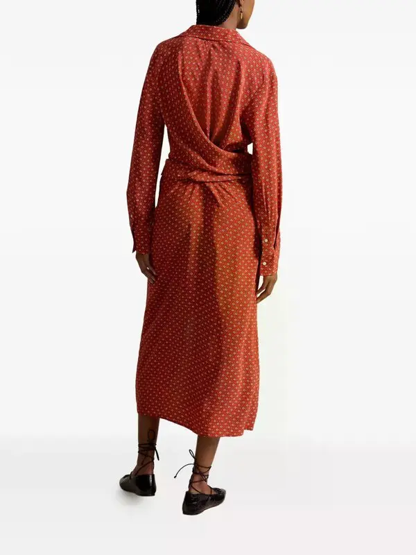 Polo Ralph Lauren Geometric-print Belted Shirt Midi Dress - Red
