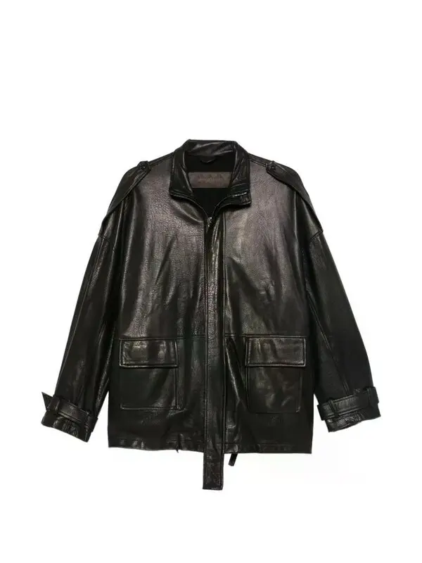 GIORGIO BRATO Leather Epaulette Jacket - Black