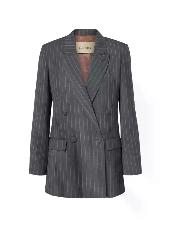 Valentino Garavani Pinstriped Double-breasted Jacket - Grey