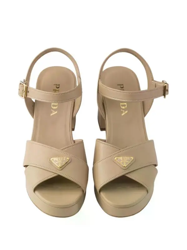 Prada Nappa Leather Platform Sandals With Logo Buckle - Neutrals