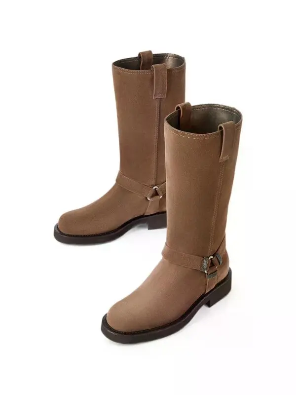 Brunello Cucinelli Suede Biker Boots With Shiny Loops