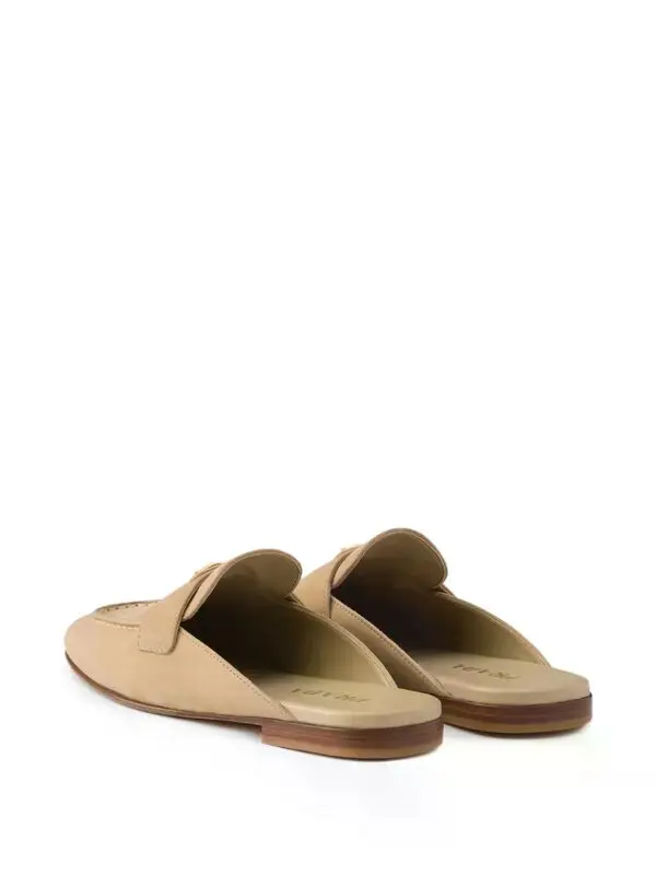 Prada Nubuck Leather Mules With Enamelled Triangle Logo - Neutrals