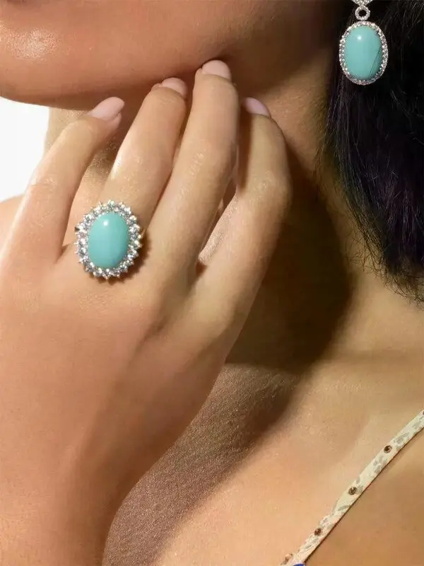 FANTASIA BY DESERIO 14k White Gold Oval-cut Lab-grown Turquoise And Cubic Zirconia Ring