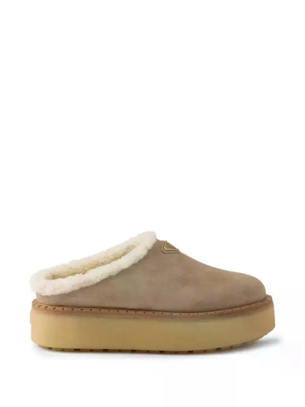 Prada Suede Shearling Lined Slippers - Neutrals