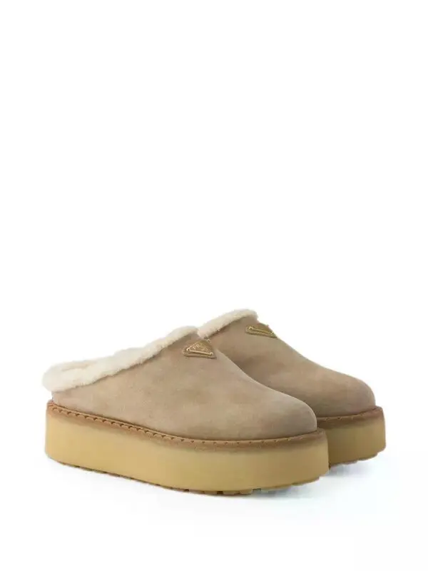 Prada Suede Shearling Lined Slippers