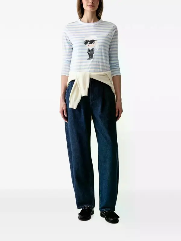 Karl Lagerfeld Embroidered-logo Pleated Jeans - Blue