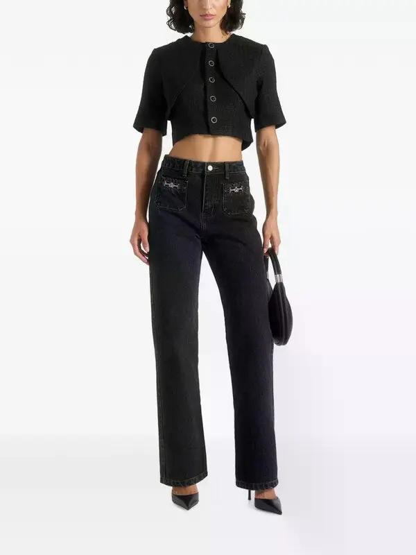 Manière De Voir Frida Eiffel Detail Straight Leg Jeans - Black