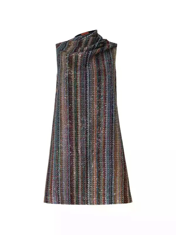 Missoni Sequin-embellished Zigzag Pattern High Neck Dress - Blue