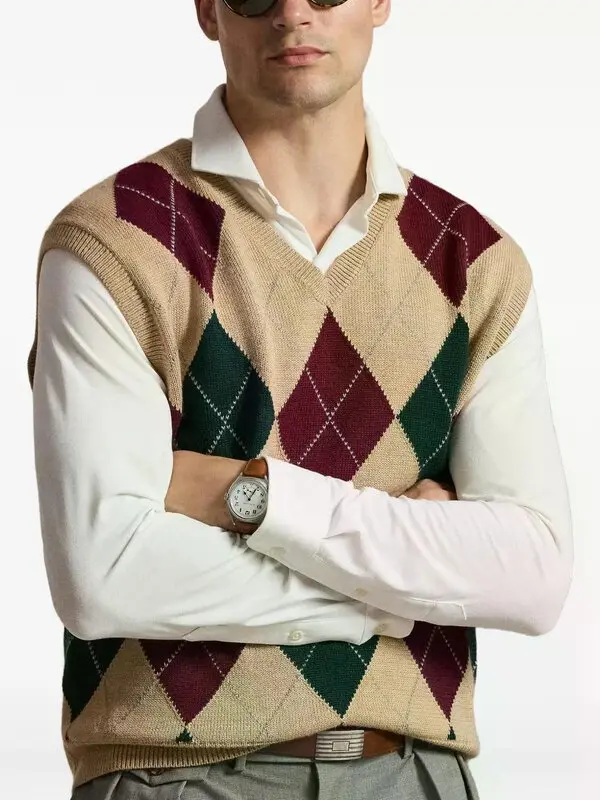 Rlx Ralph Lauren Beige Argyle Knit Vest