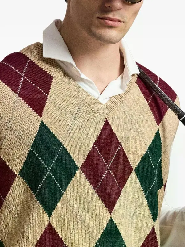 Rlx Ralph Lauren Beige Argyle Knit Vest