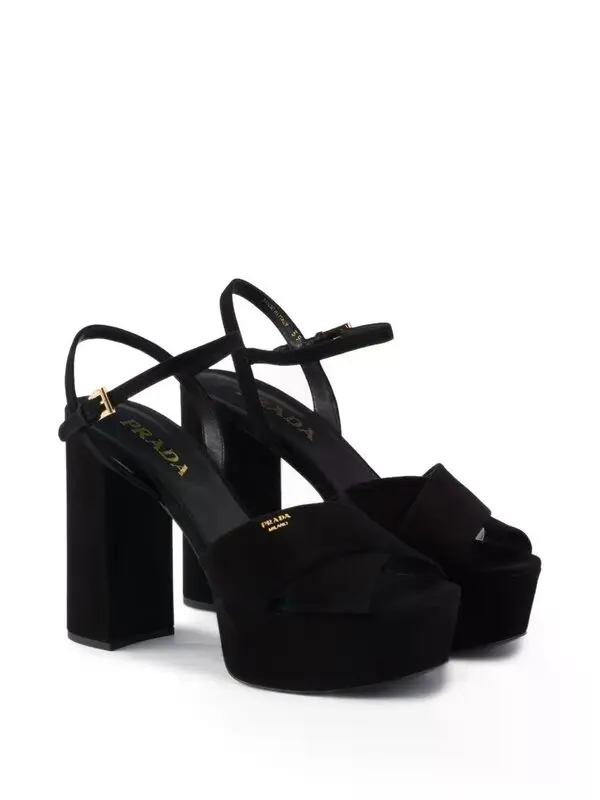 Prada Suede Platform Sandals With Column Heel - Black