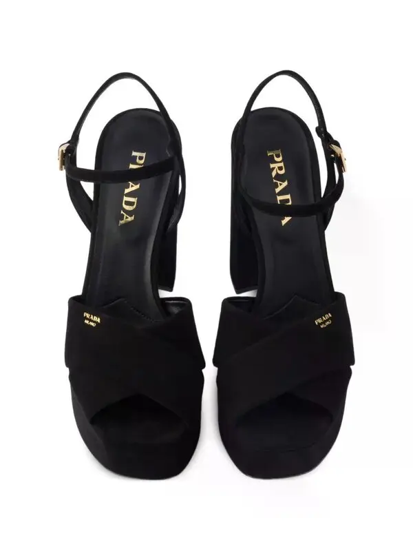 Prada Suede Platform Sandals With Column Heel - Black