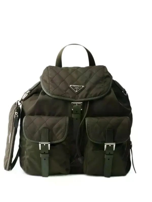 Prada Medium Quilted Re-nylon Backpack With Saffiano Leather Trim - Green