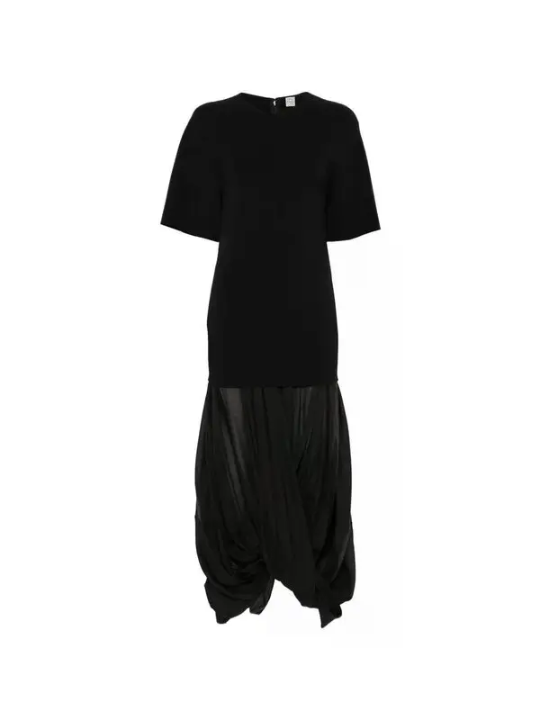 TOTEME Short Sleeve Crew Neck Midi Dress - Black