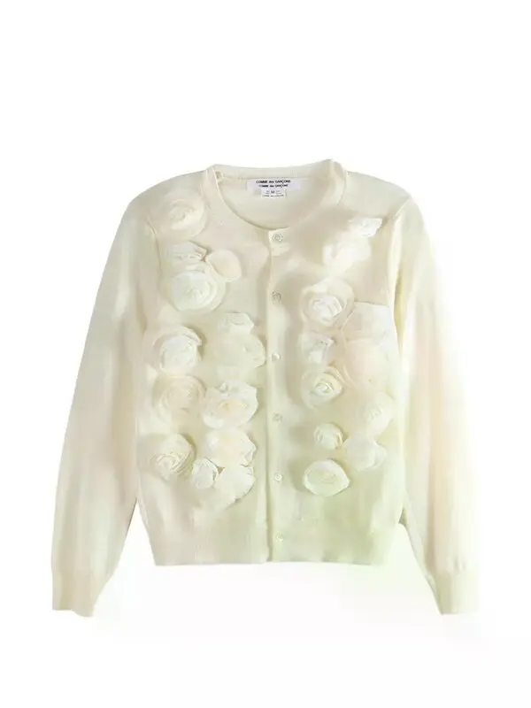 Comme Des Garçons Rose-detail Buttoned Cardigan - Neutrals