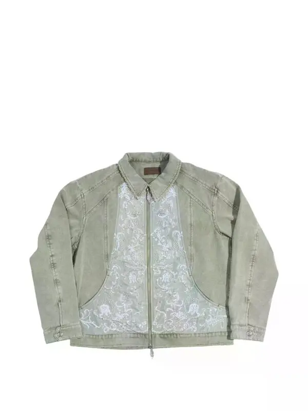 BIRTH OF ROYAL CHILD Beaded Embroidery Zip-up Jacket - Green