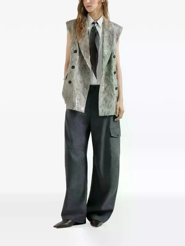Brunello Cucinelli Virgin Wool Twill Cargo Barrel Trousers With Monili Embellishment