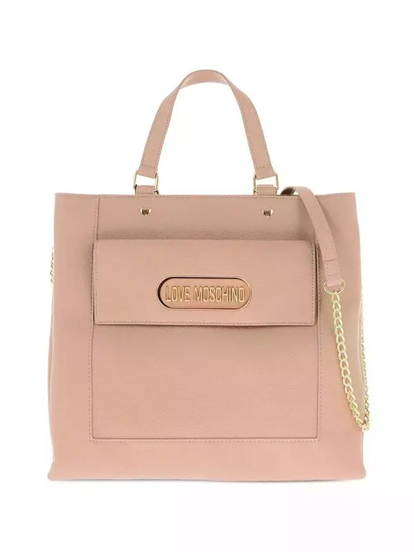 Moschino Logo Plaque Tote Bag - Neutrals