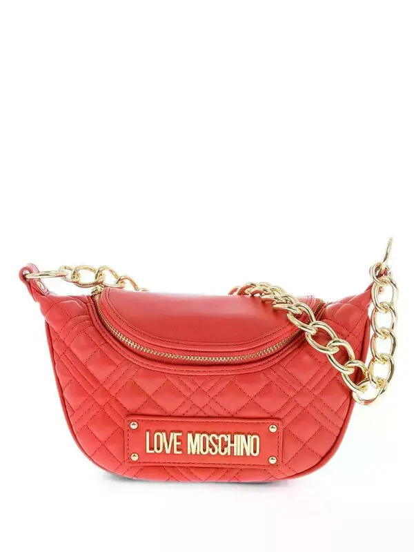 Moschino Quilted Logo Plaque Shoulder Bag - Red