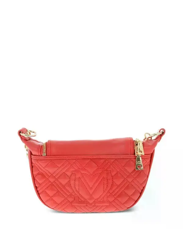 Moschino Quilted Logo Plaque Shoulder Bag - Red