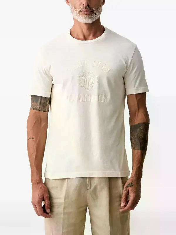Gant Logo-print Slub-texture T-shirt - Neutrals
