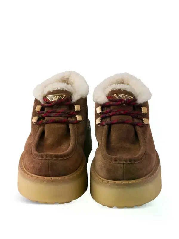 Prada Shearling Lined Suede Lace-up Flatform Boots