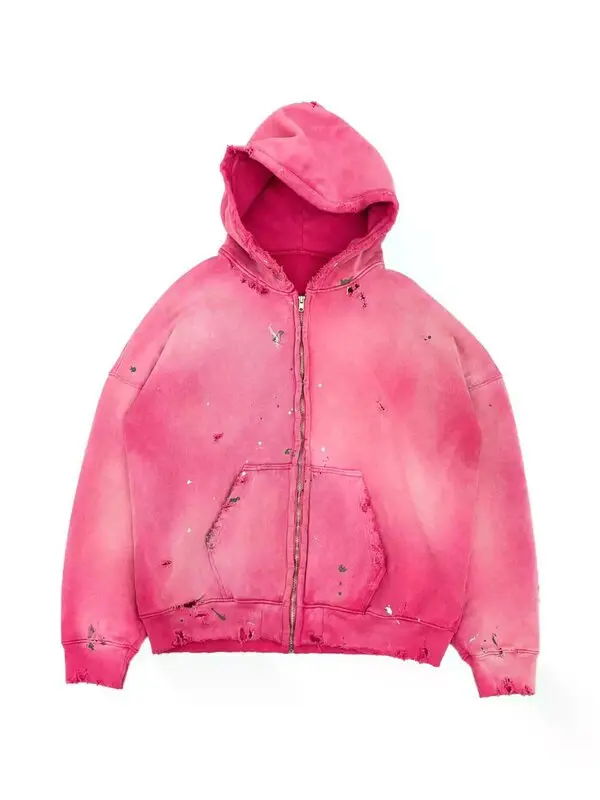 MOOJI MOOJI Distressed Paint-splatter Hoodie - Pink