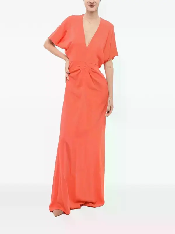 SUPER BLOND V-neck Butterfly-sleeve Maxi Dress - Orange