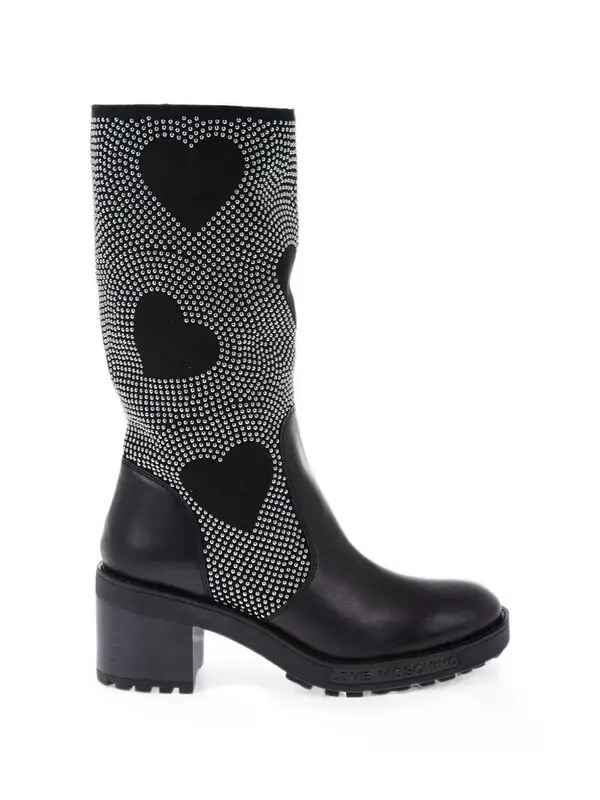 Moschino Studded Heart-pattern Boots - Black