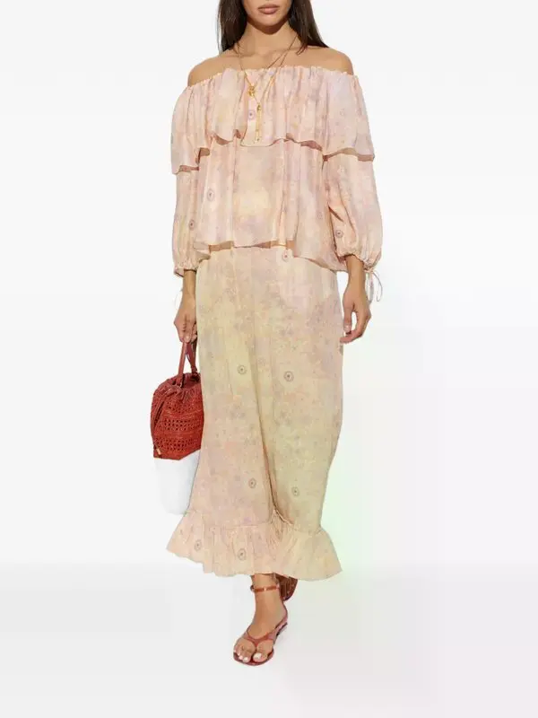 Chloé Floral-print Ruffled Trousers - Pink