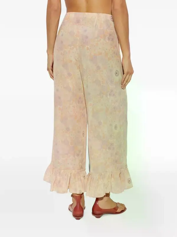 Chloé Floral Print Silk Wide Leg Trousers
