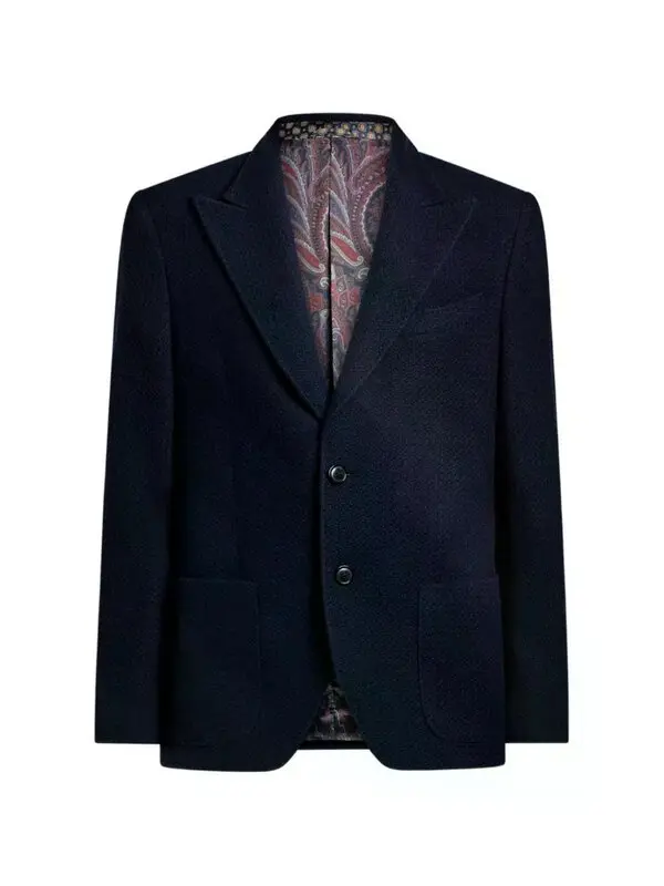Etro Single-breasted Knit Cashmere And Wool Jacket - Blue