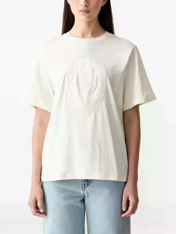 Stine Goya Broderie-anglaise Trim T-shirt - Neutrals