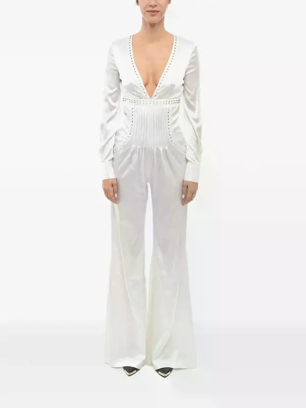 Philipp Plein Stud-embellished Satin Jumpsuit - White
