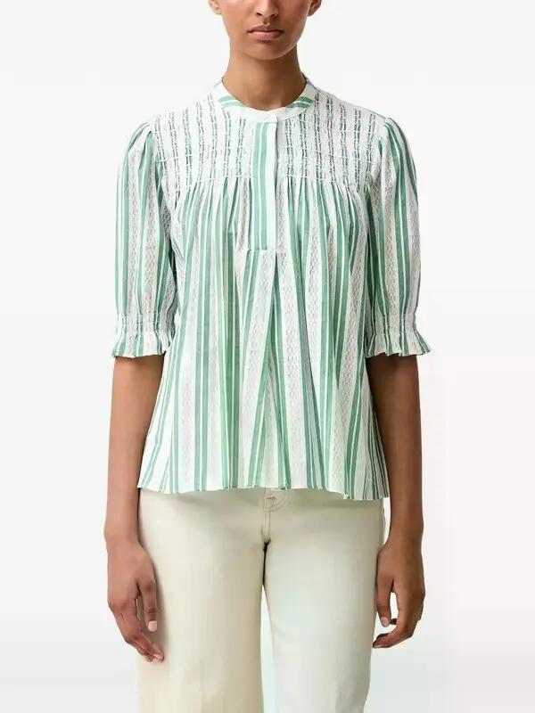 Stine Goya Smocked Striped Blouse - White