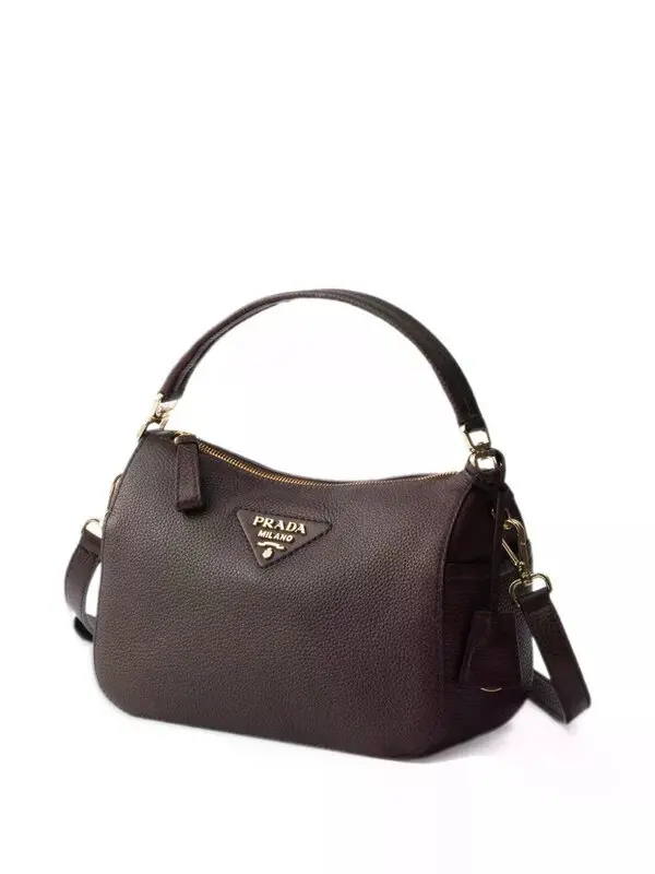 Prada Small Textured Leather Bag With Logo - Brown