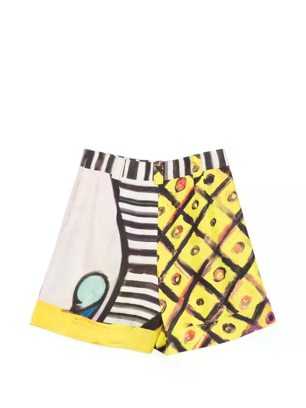 Moschino Abstract-print Pleated Shorts - Yellow
