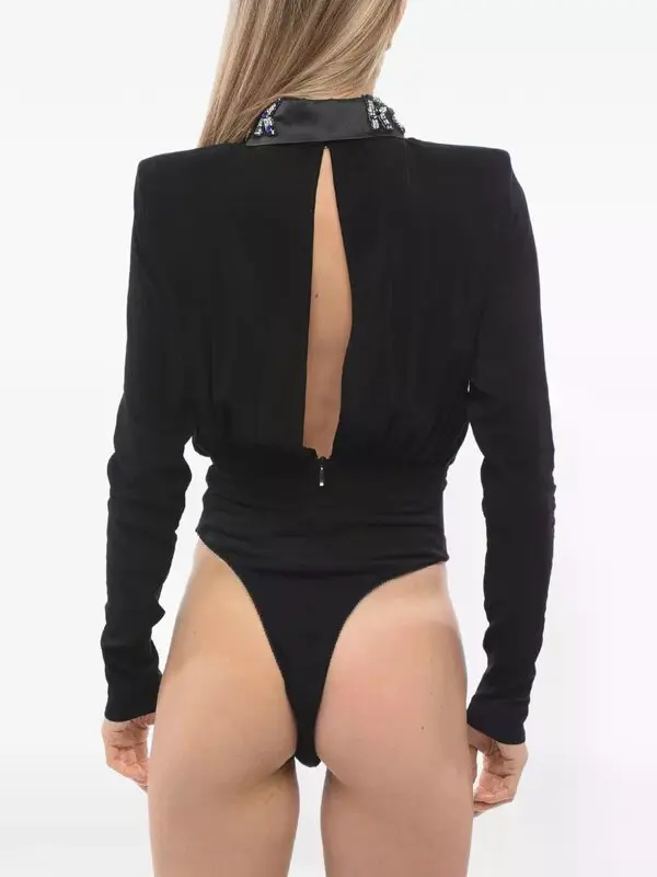 John Richmond Embellished-collar Cut-out Bodysuit - Black