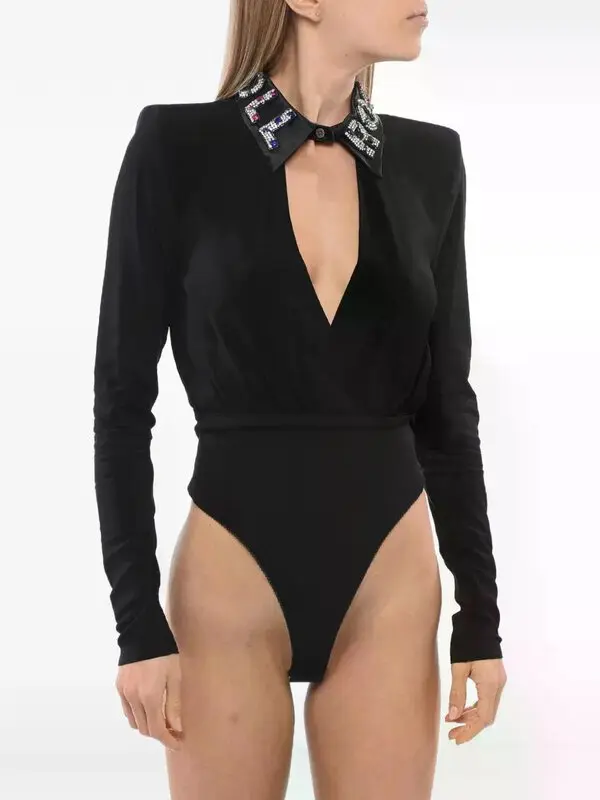 John Richmond Embellished-collar Cut-out Bodysuit - Black