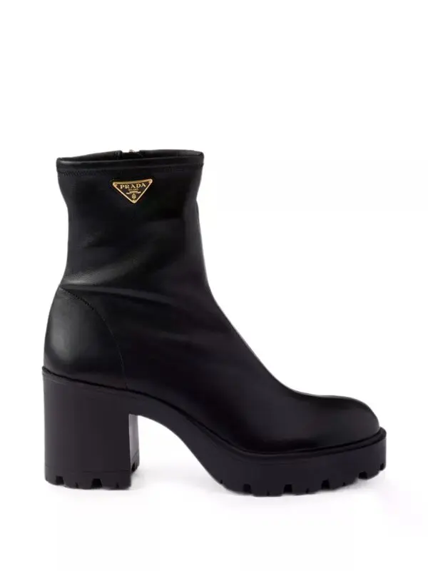 Prada Stretch-nappa Leather Ankle Boots With Enamelled Triangle Logo - Black