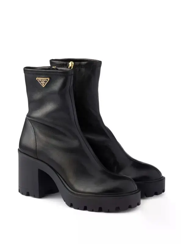 Prada Stretch-nappa Leather Ankle Boots With Enamelled Triangle Logo
