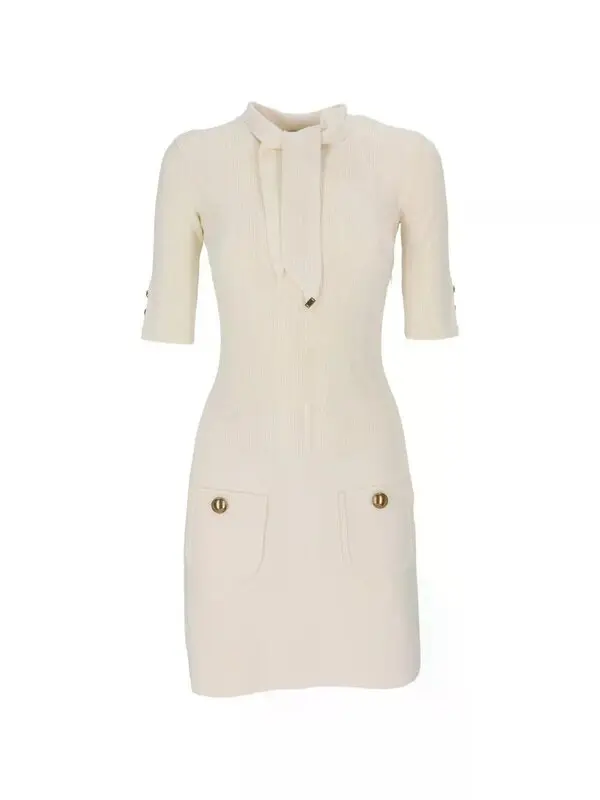 Elisabetta Franchi Bow-detail Ribbed-knit Mini Dress - Neutrals