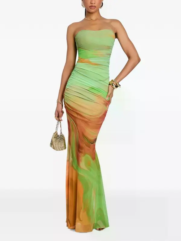 Retrofete Isadore Ruched Mesh Maxi Dress - Green