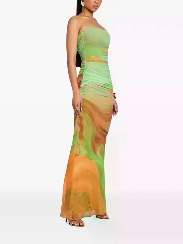 Retrofete Isadore Ruched Mesh Maxi Dress - Green