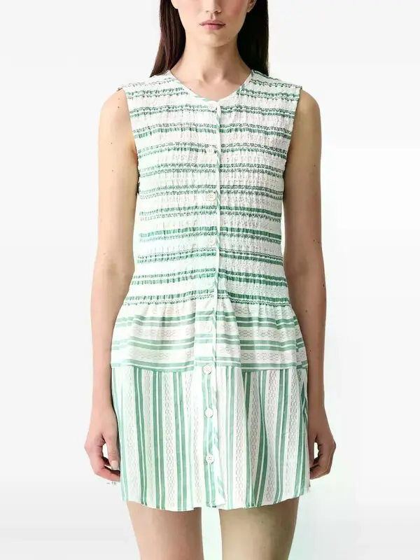 Stine Goya Smocked Striped Mini Dress - White
