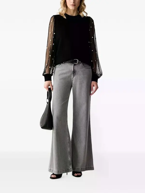 Karl Lagerfeld Faux-pearl Sheer-sleeve Top